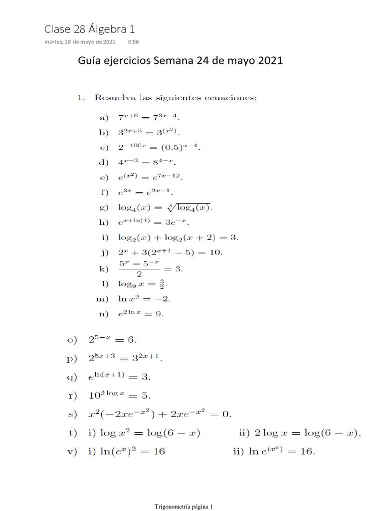 Ejercicios Log y Exp | PDF