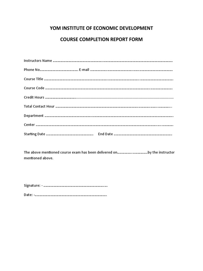 Yom Institute of Economic Development Course Completion Report Form ...