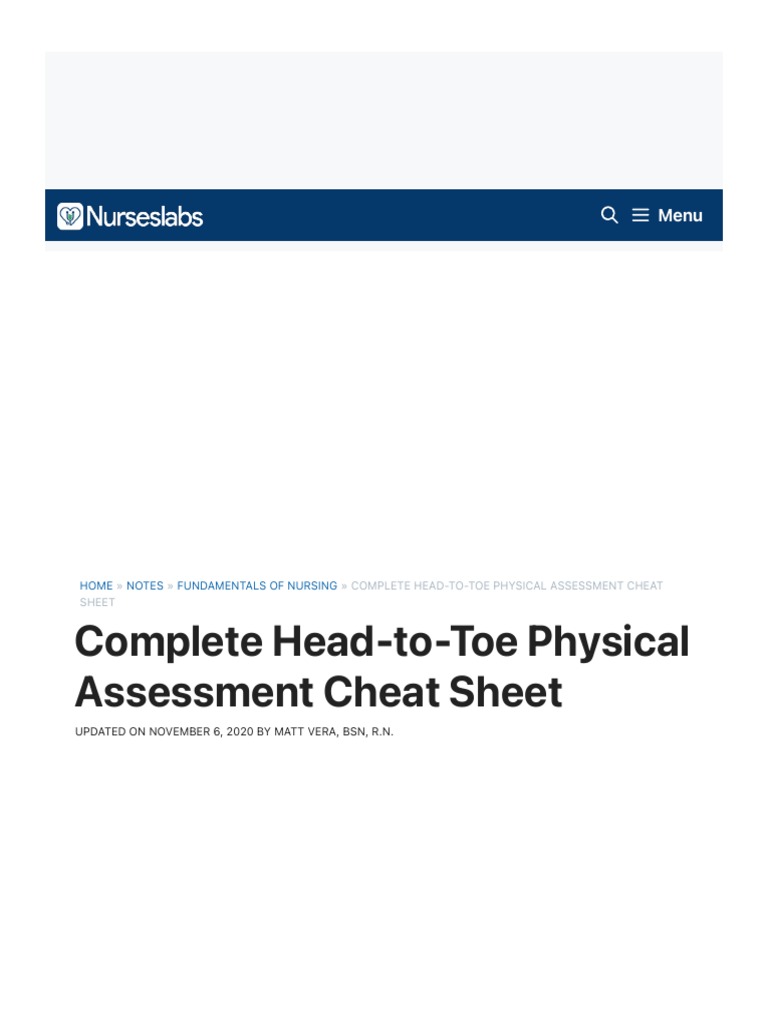 Complete Head-to-Toe Physical Assessment Cheat Sheet - Nurseslabs | PDF ...