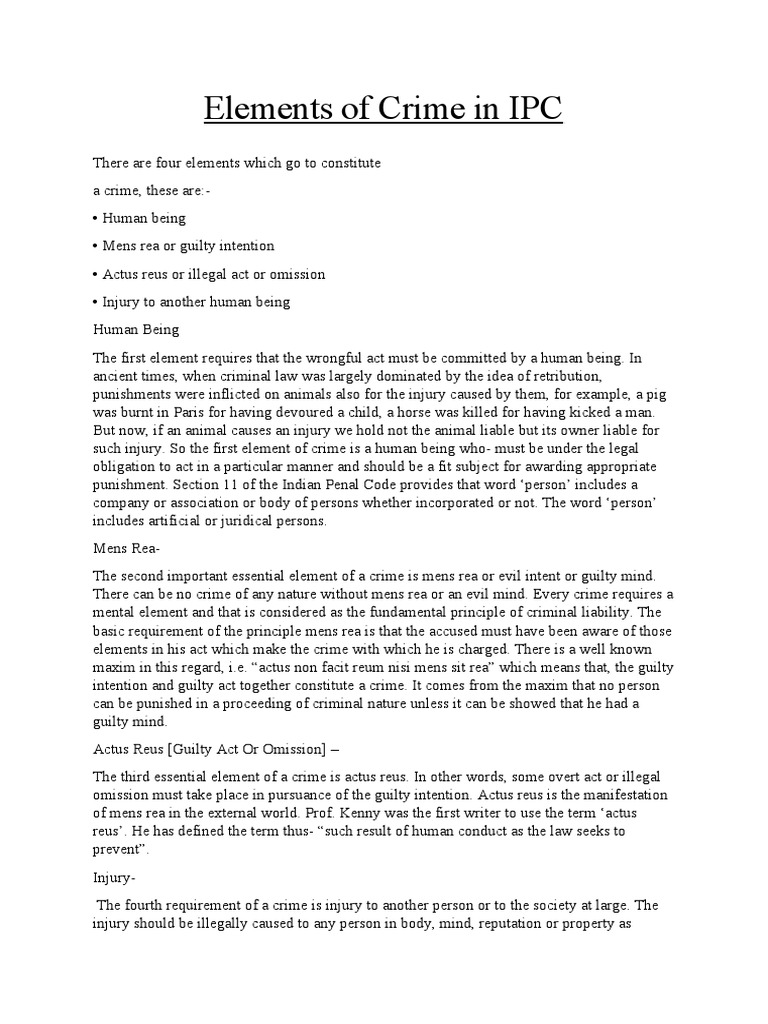 Elements of Crime in IPC | PDF | Mens Rea | Element (Criminal Law)