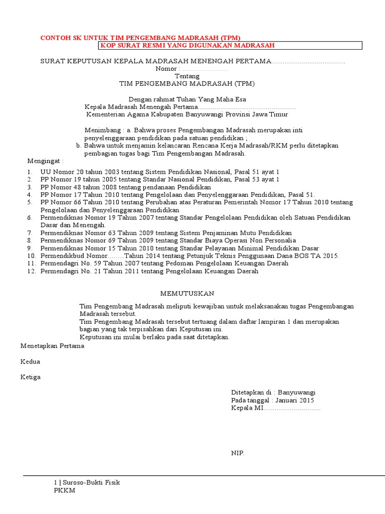 SK Tim Pengembang Madrasah | PDF