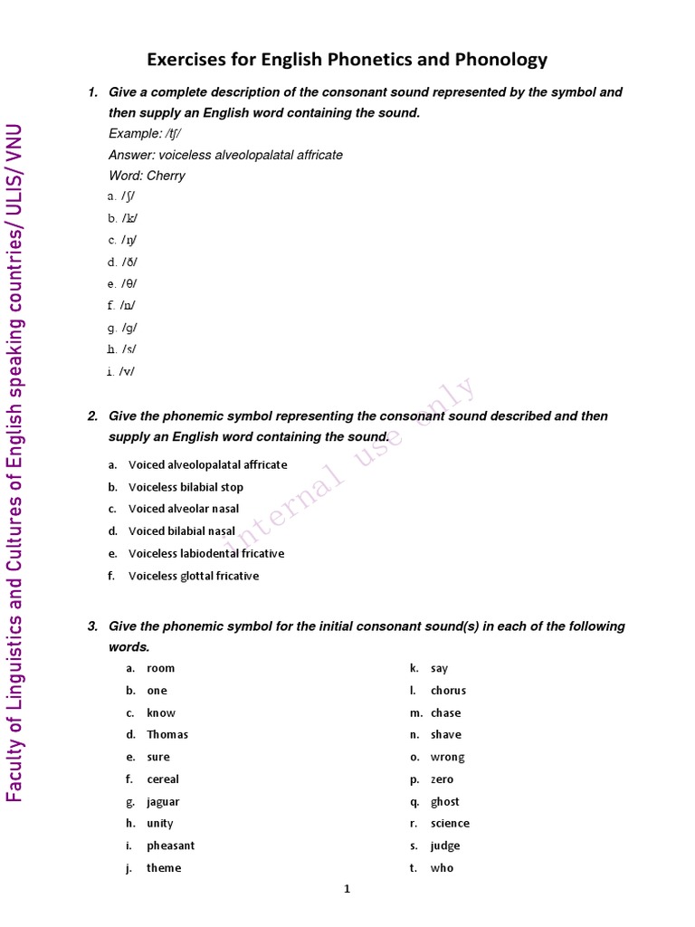 Exercises For English Phonetics and Phonology | PDF