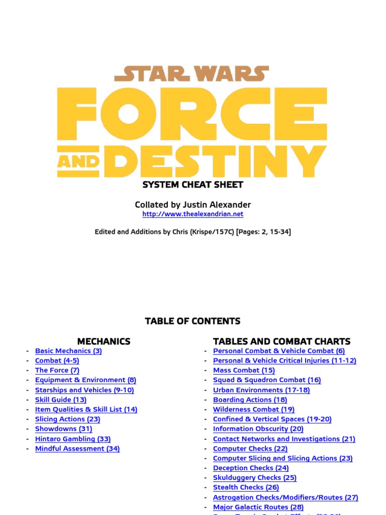 Star Wars RPG System Cheat Sheet | PDF | Anti Aircraft Warfare