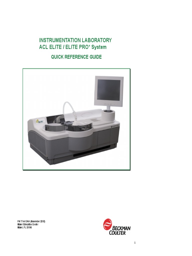 Instrumentation Laboratory Acl Elite / Elite Pro System: Quick ...