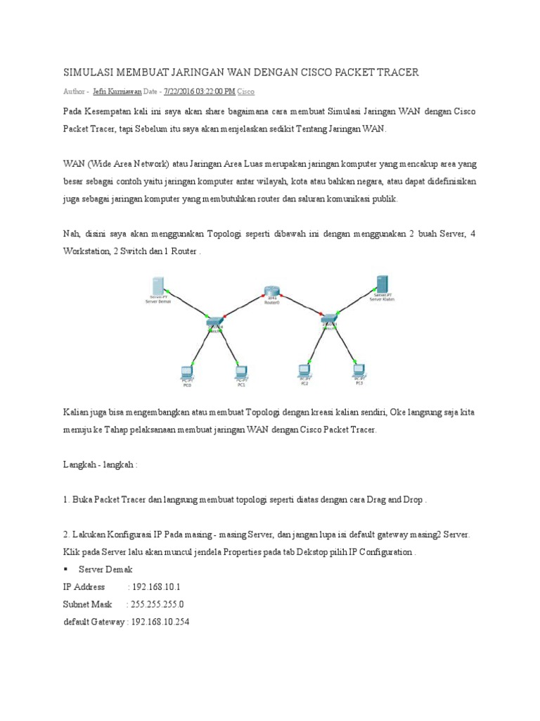 Simulasi Membuat Jaringan Wan Dengan Cisco Packet Tracer | PDF