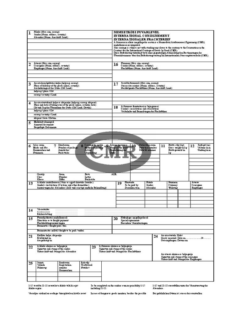 CMR Fuvarlevél | PDF