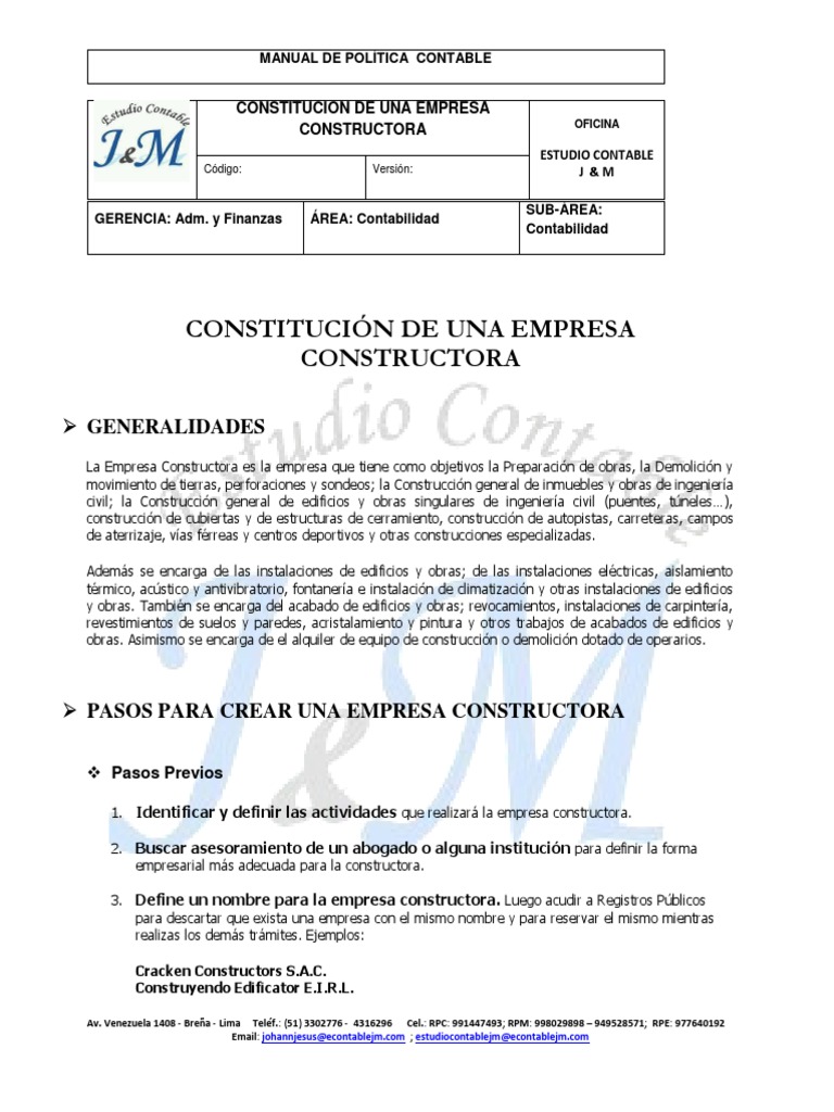 Pasos para la constitución legal de una empresa constructora | PDF | Contabilidad | Economias