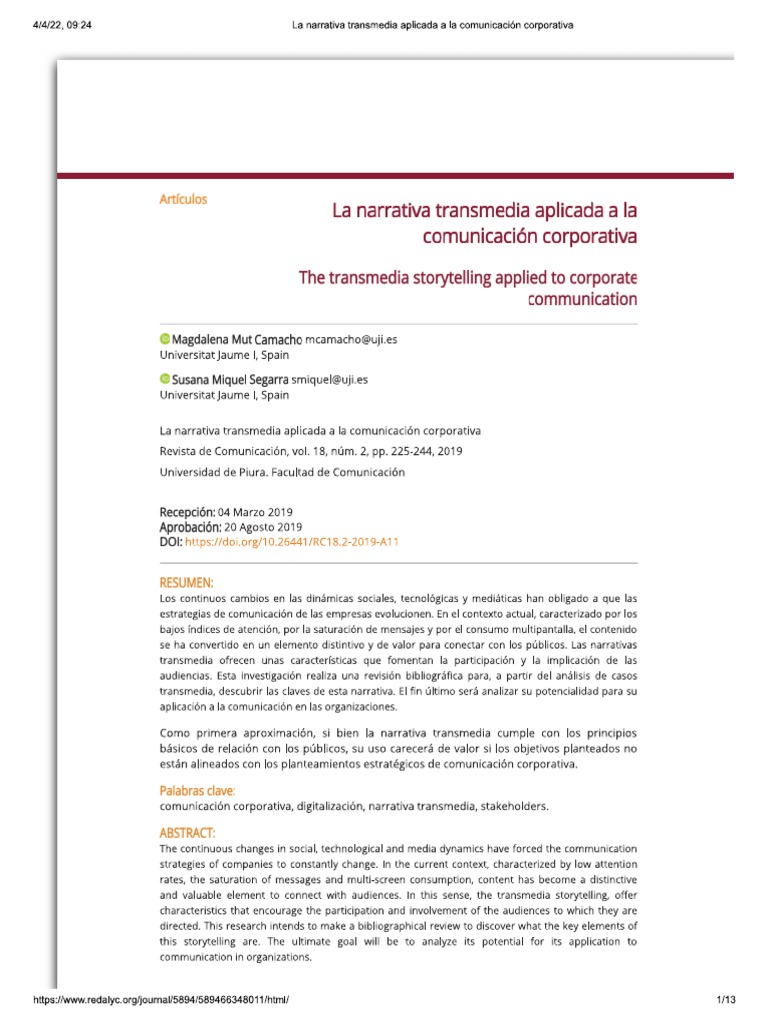 La Narrativa Transmedia Aplicada | PDF