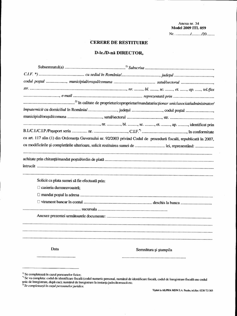 Cerere Restituire | PDF
