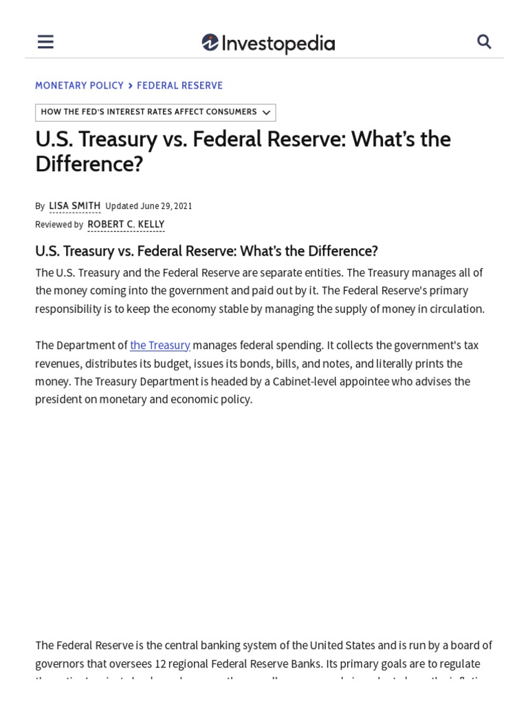 U.S. Treasury vs. Federal Reserve - What's The Difference | PDF ...