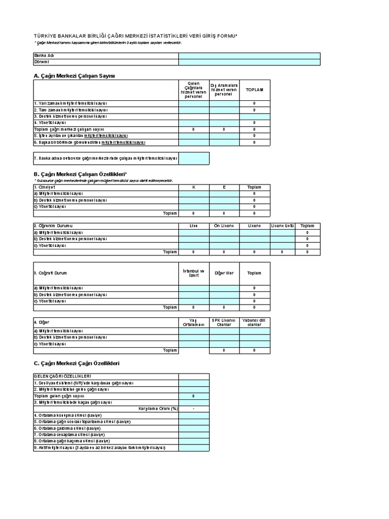 Cagri Merkezi Istatistikleri Veri Giris Formu | PDF