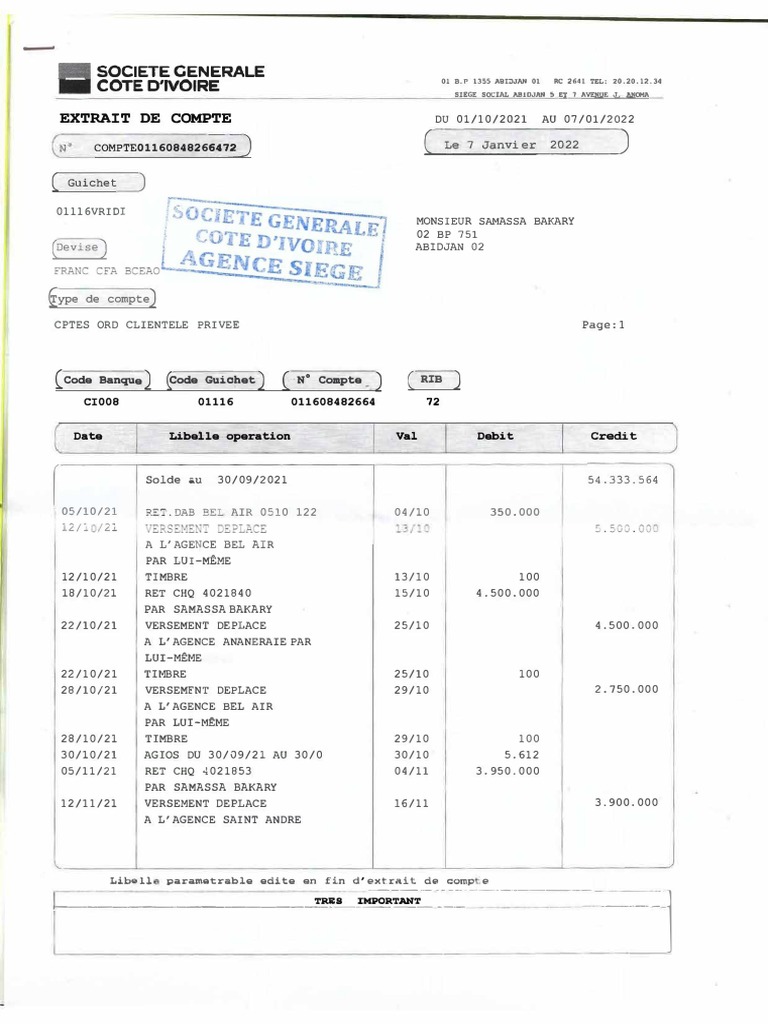 Relevé de Compte | PDF