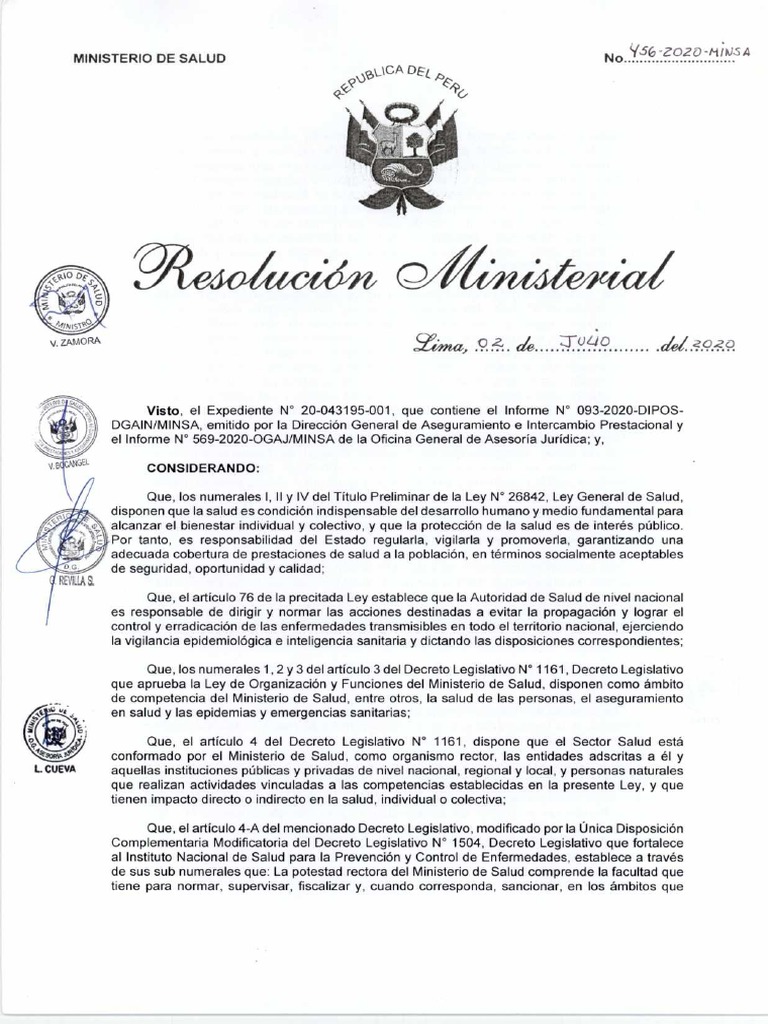 Rm-456-2020-Minsa-norma Tecnica para Uso de Equipos de Proteccion | PDF