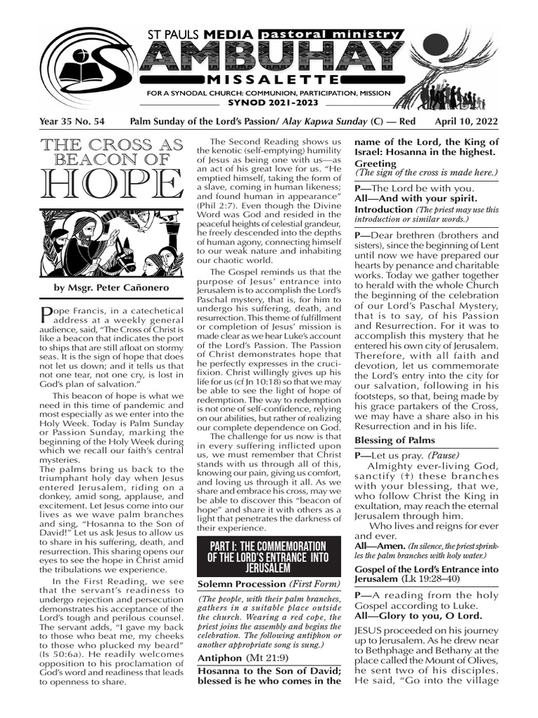 SAMBUHAY Missalette - Palm Sunday (Passion Sunday) - April 10, 2022 ...