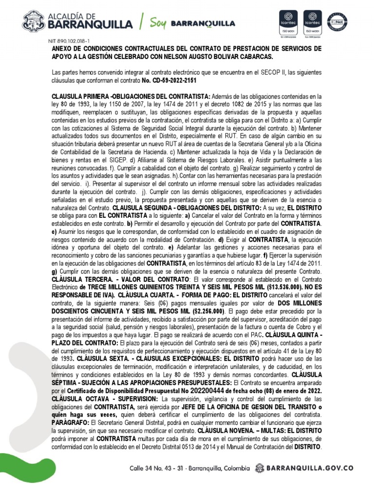 Ejemplo de Anexo de Condiciones Contractuales | PDF