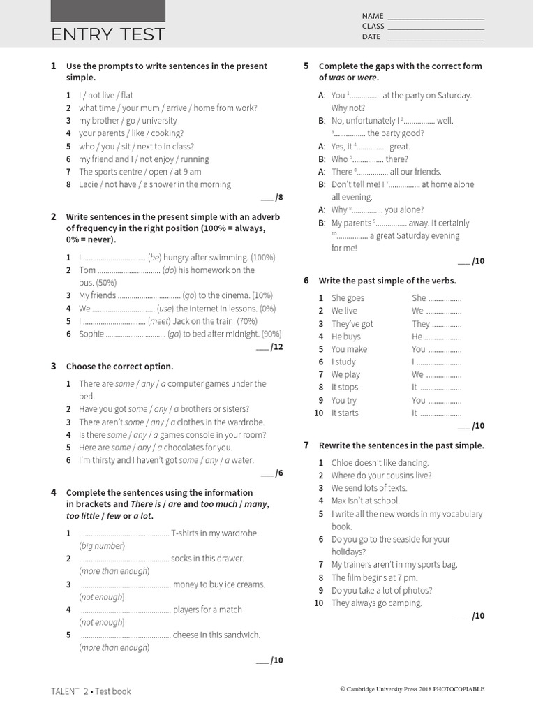 Talent Level 2 Entry Test | PDF