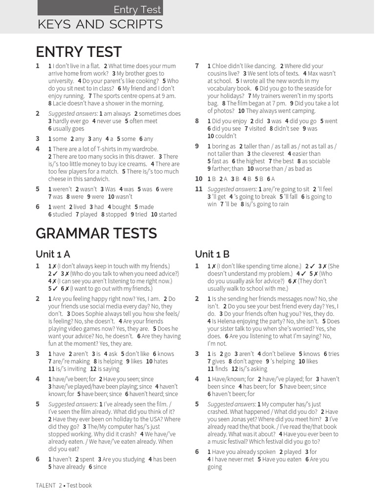 Talent Level 2 Tests Keys and Scripts | PDF