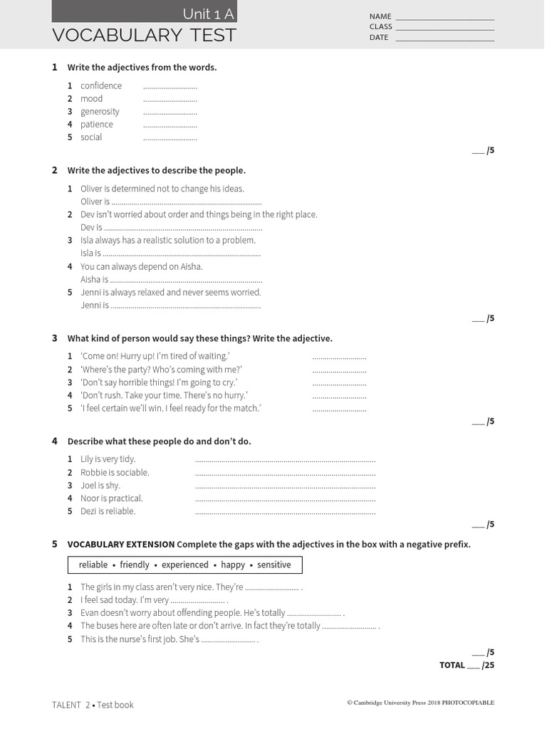 Talent Level 2 Vocabulary Tests | PDF