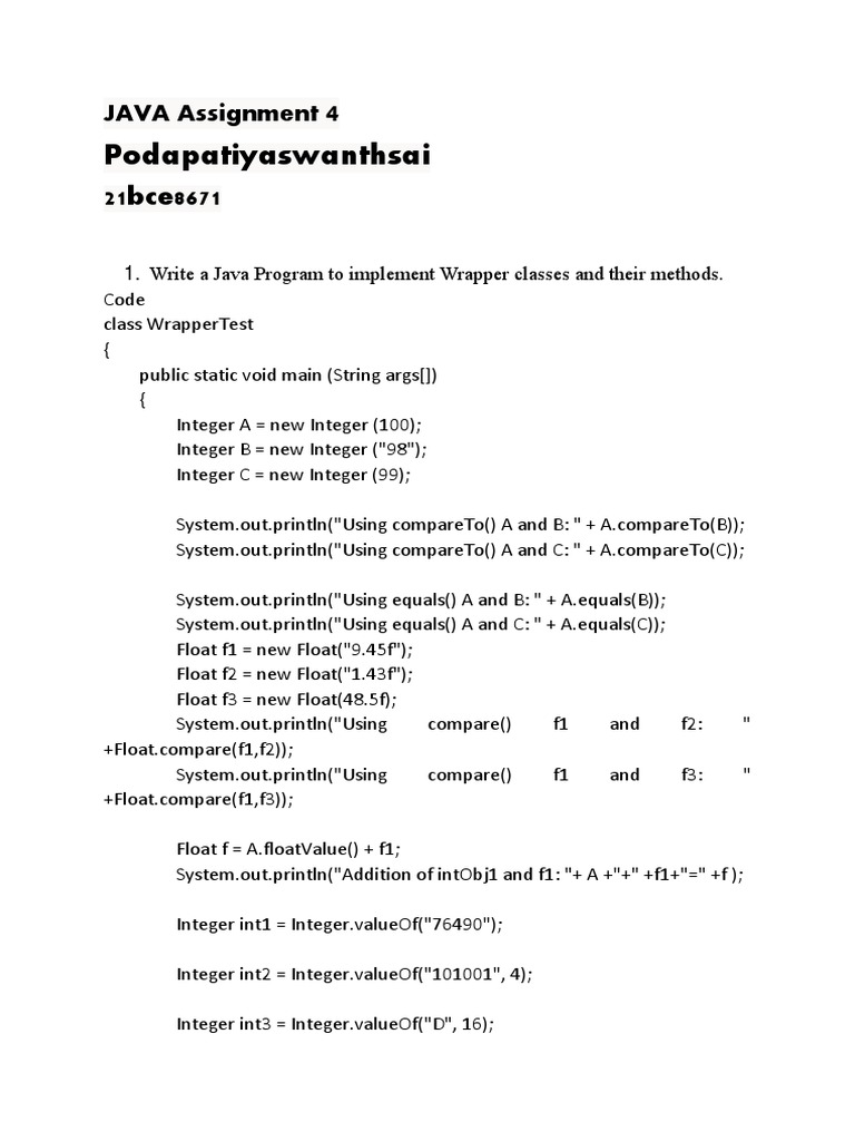 Implementing Java Programming Concepts A Demonstration Of Wrapper Classes Inheritance