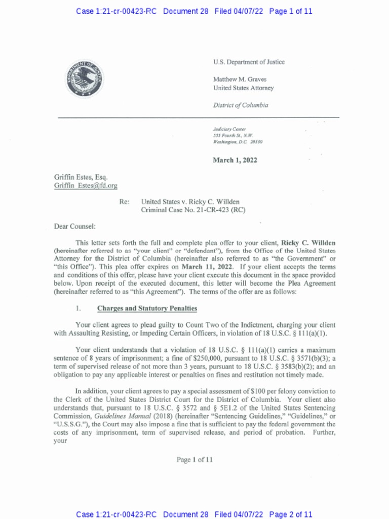 Ricky Wilden Plea Agreement Jan 6 | PDF