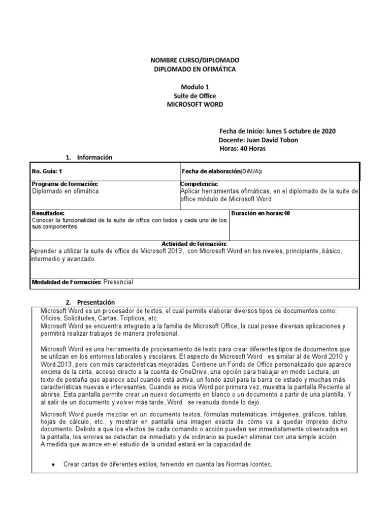 Guia de Aprendizaje 01 | PDF | Microsoft Word | Microsoft