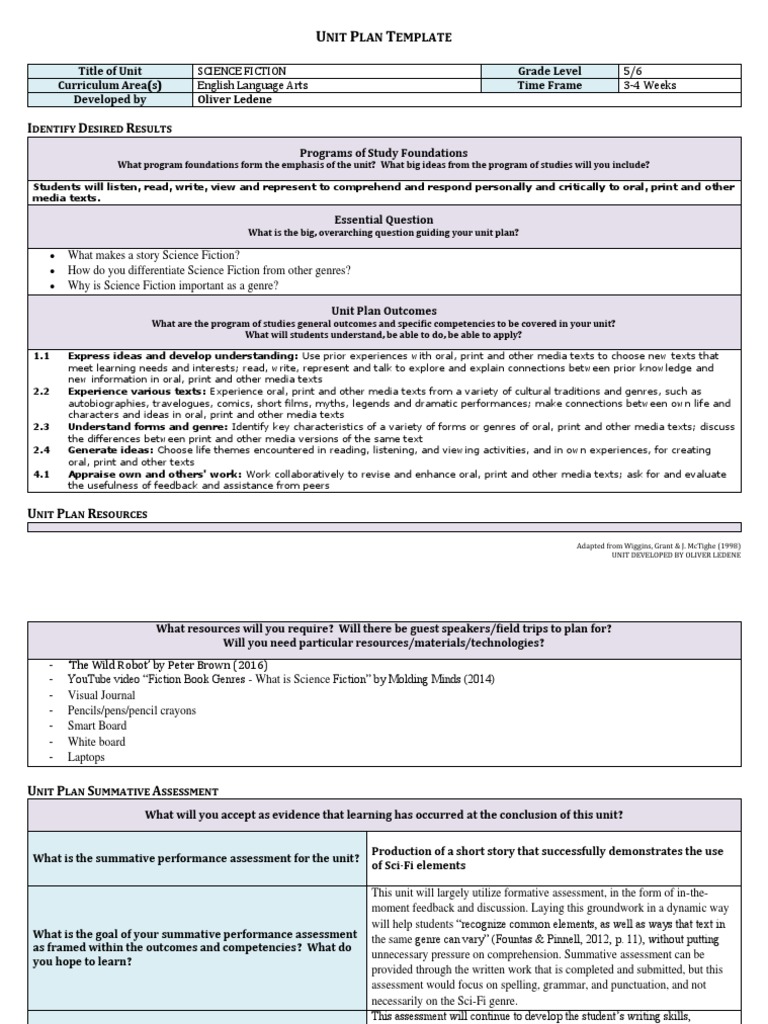 Sci-Fi Unit Plan | PDF