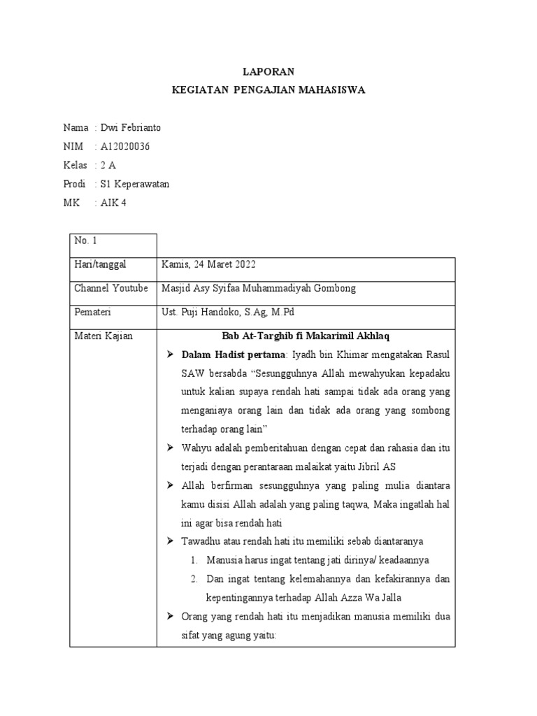 Resume Pengajian AIK4 - Dwi Febrianto - A12020036 | PDF