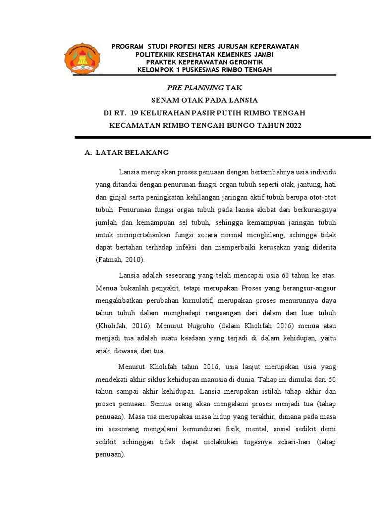 FORMAT PREPLANNING Lansia | PDF