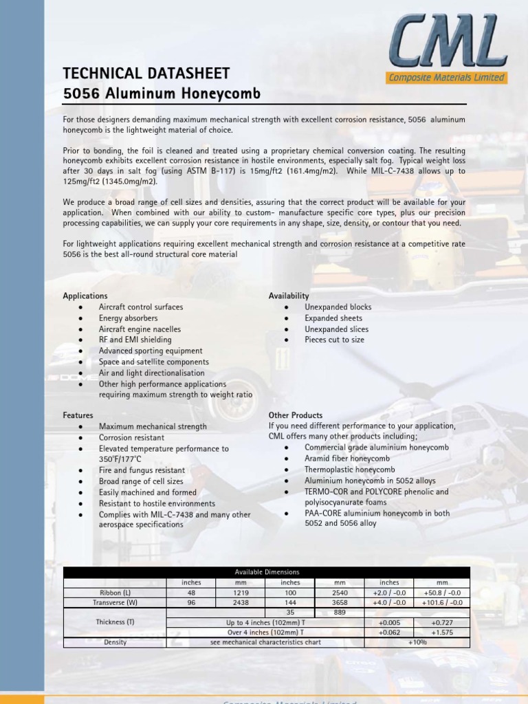 5056 Aluminum Honeycomb Datasheet | PDF | Corrosion | Aluminium