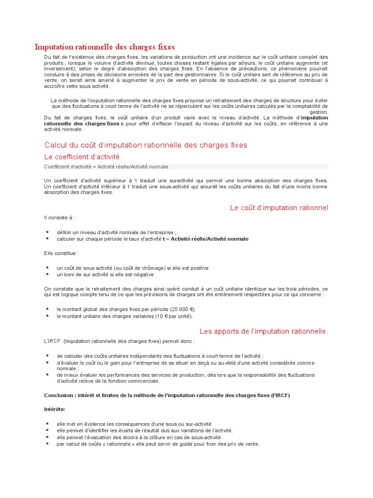 Imputation Rationnelle Des Charges Fixes | PDF | Technologie et ingénierie