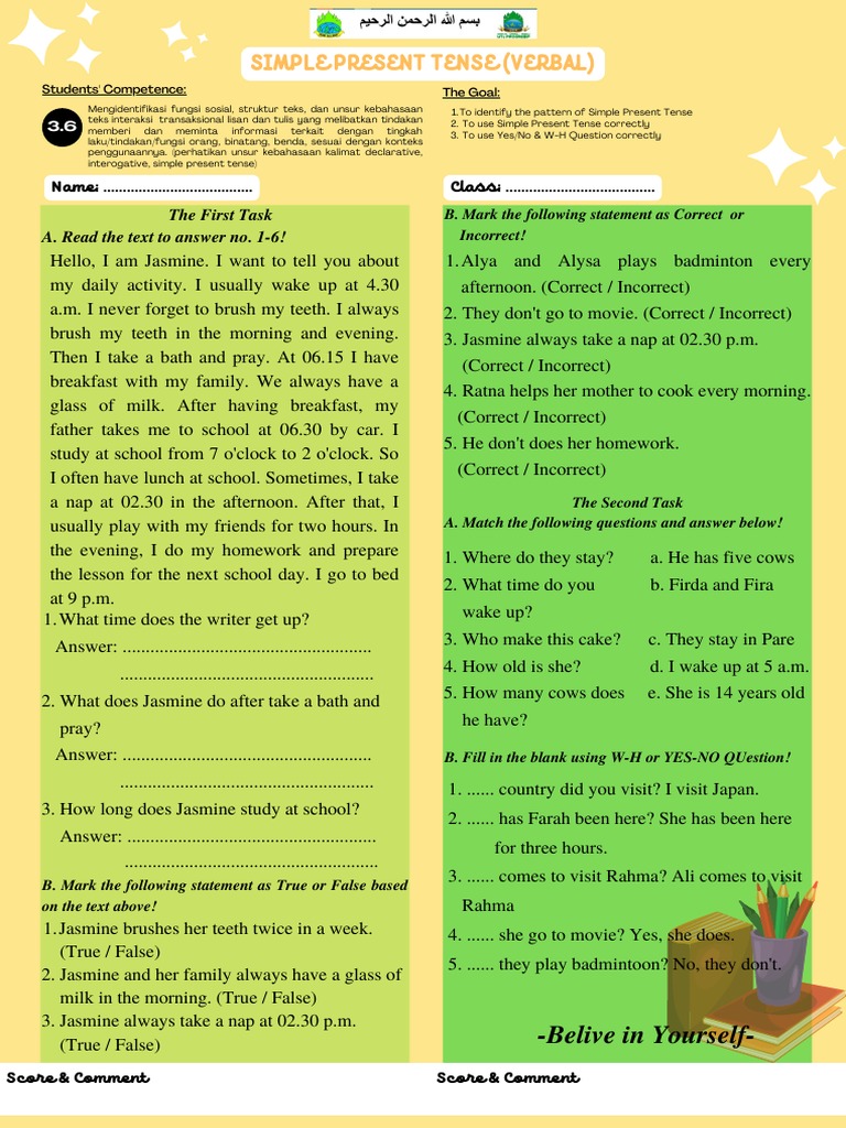 LKPD Simple Present Tense - WH - Yes-No Question | PDF | Linguistics