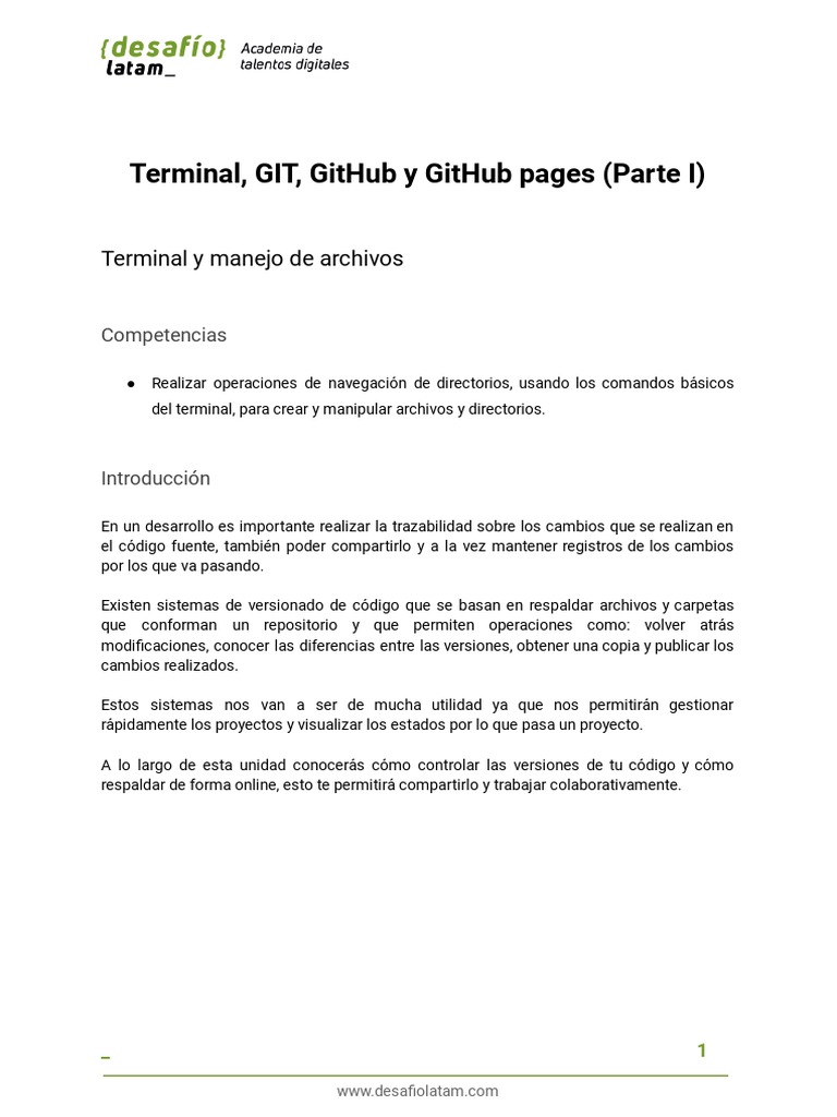 Lectura - Terminal de Git y GitHub Pages (Parte I) | PDF