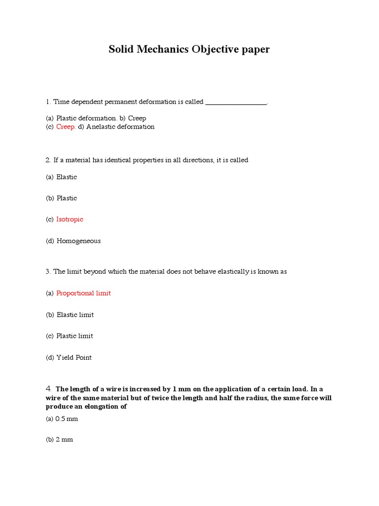 Solid Mechanics MCQs with Answers | PDF