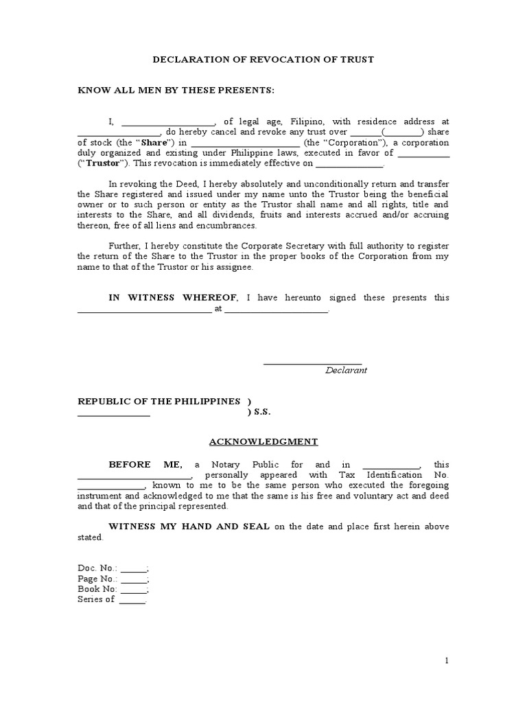 Trust Revocation Declaration Form | PDF | Politics | Social Science