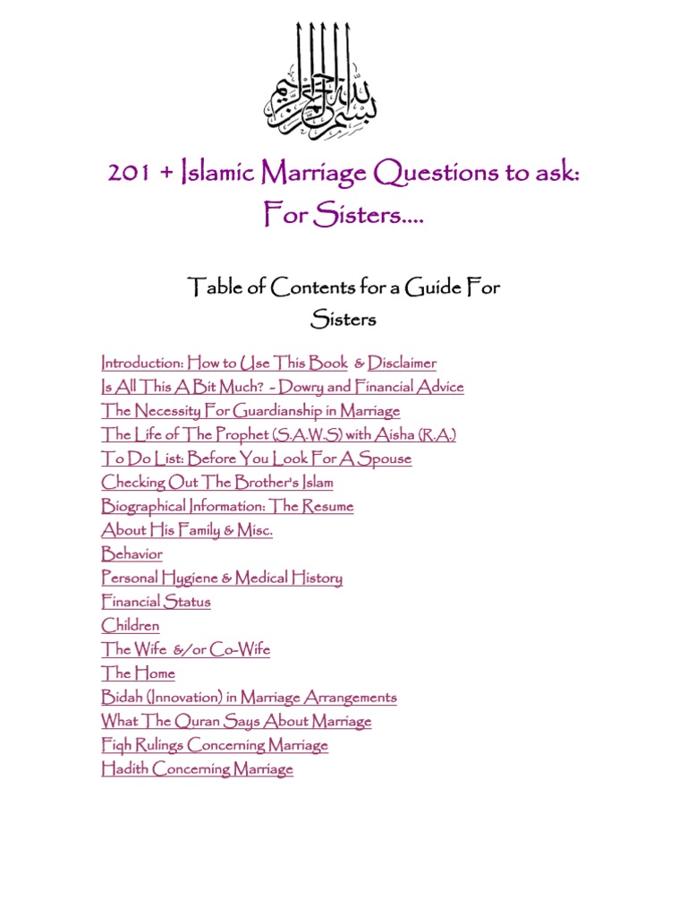 201 Islamic Marriage Questions To Ask For Sisters | PDF | Hijab | Marriage
