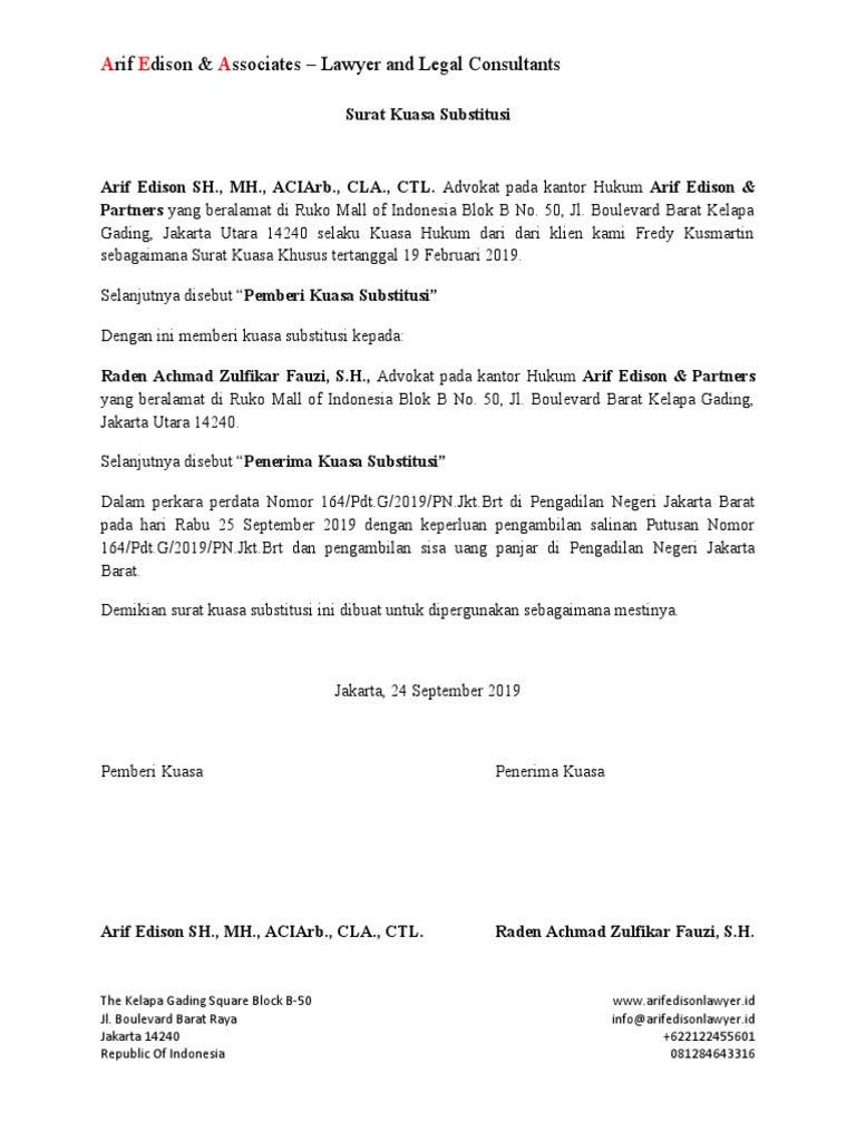 Draft - Surat Kuasa Subtitusi | PDF
