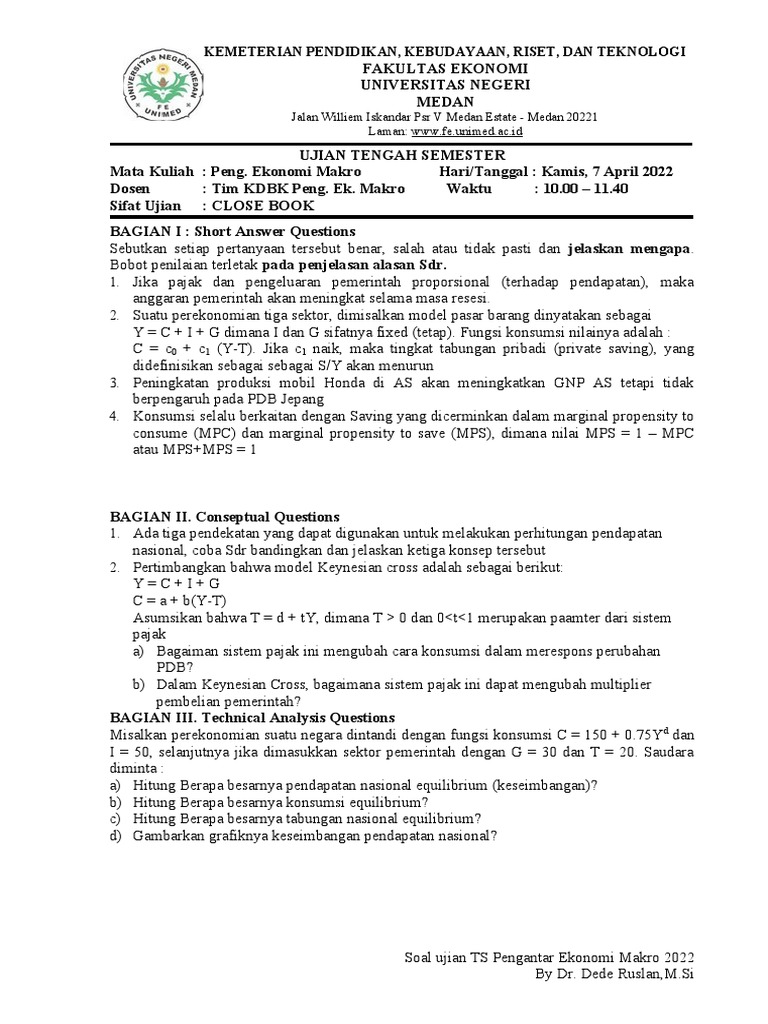SOAL UTS PENGANTAR EKONOMI MAKRO (GENAP 2021-2022) - Dikonversi | PDF