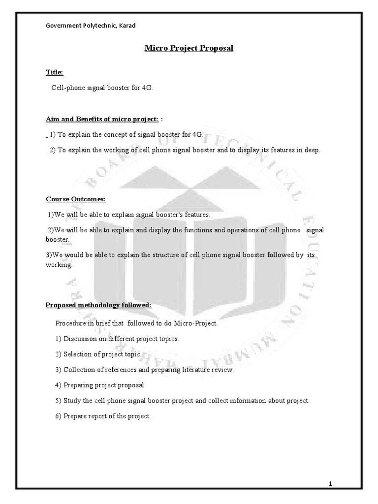 Micro Project Proposal: Title: Cell-Phone Signal Booster For 4G | PDF | Cognition