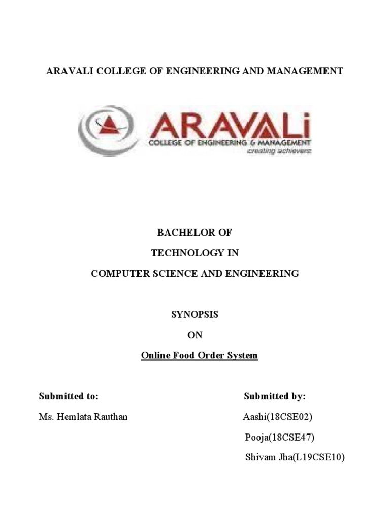 Online Food Ordering System Synopsis | PDF