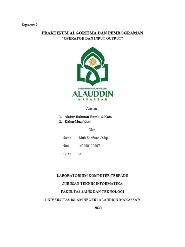 Muh Shafwan Sidqi - Praktikum Alpro - Operator Input & Output | PDF Muh Shafwan Sidqi - Praktikum Alpro - Operator Input & Output | PDF