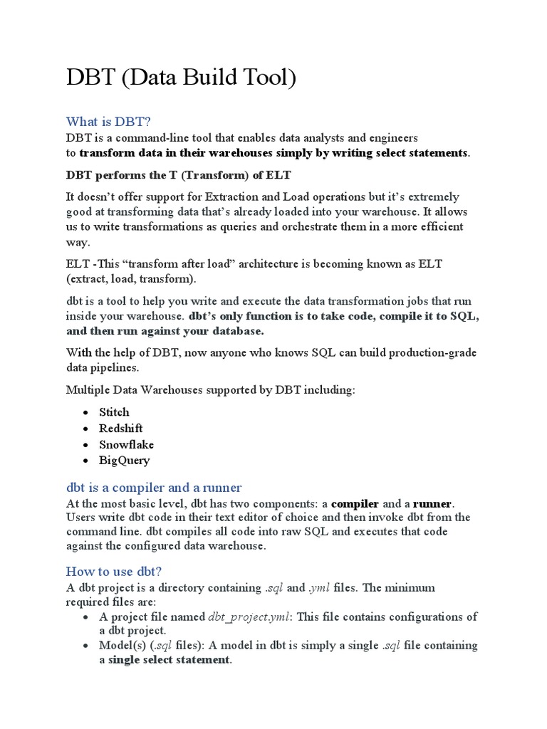 DBT (Data Build Tool) | PDF