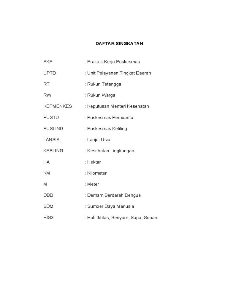 Daftar Singkatan & Daftar Tabel | PDF