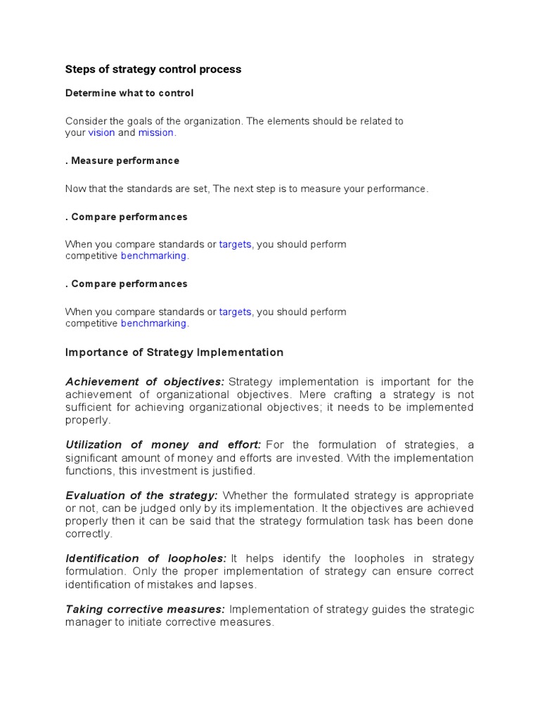 Steps of Strategy Control Process: Vision Mission | PDF | Business ...
