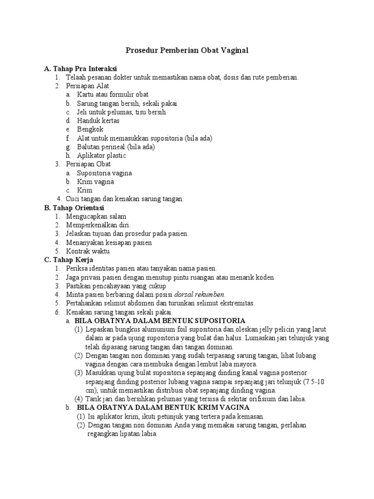 SOP Prosedur Pemberian Obat Vaginal | PDF