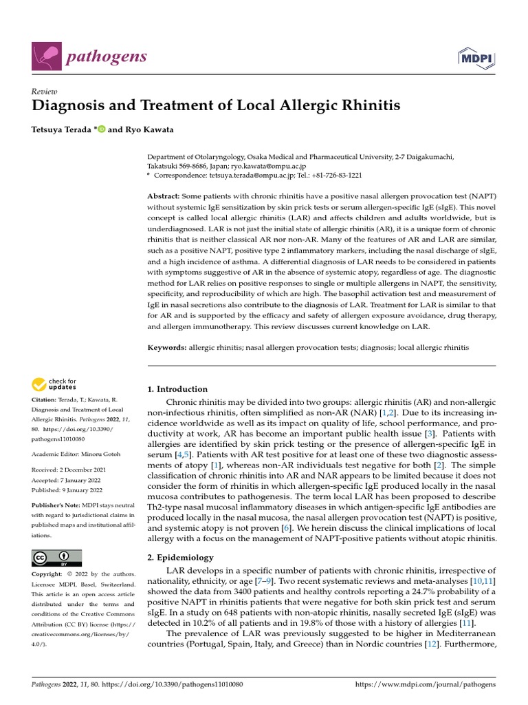 Pathogens: Diagnosis and Treatment of Local Allergic Rhinitis | PDF ...