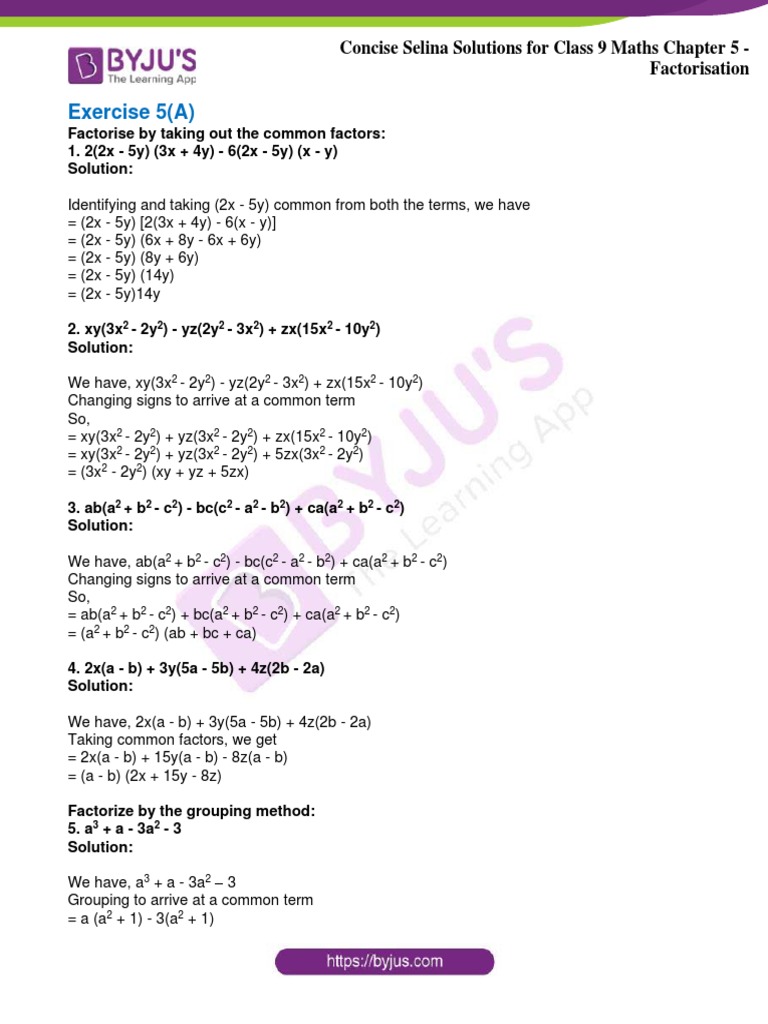 Concise Selina Solutions For Class 9 Maths Chapter 5 Factorisation | PDF | Mathematics | Algebra