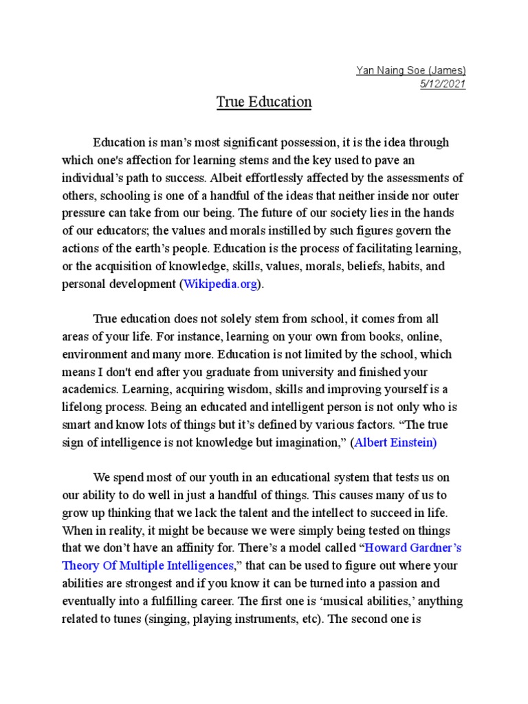 IGCSE GP Individual Reflective Essay - Education For All | PDF ...