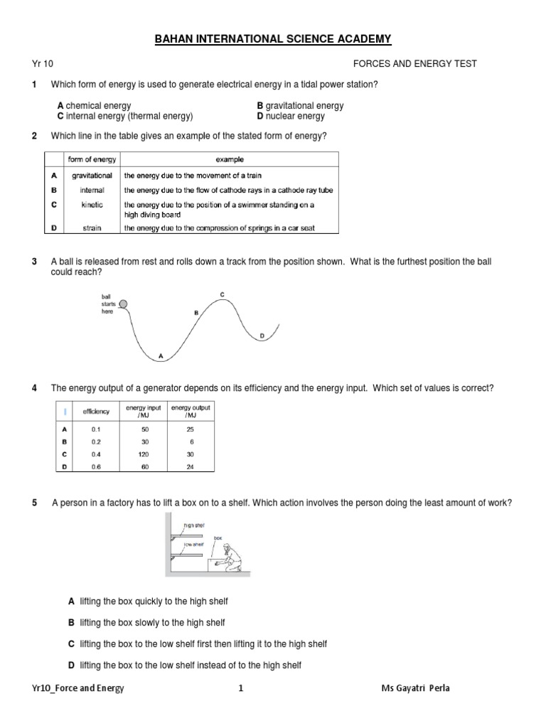 IGCSE Physics Question Paper (Chapter 4 - Force and Energy) | PDF ...
