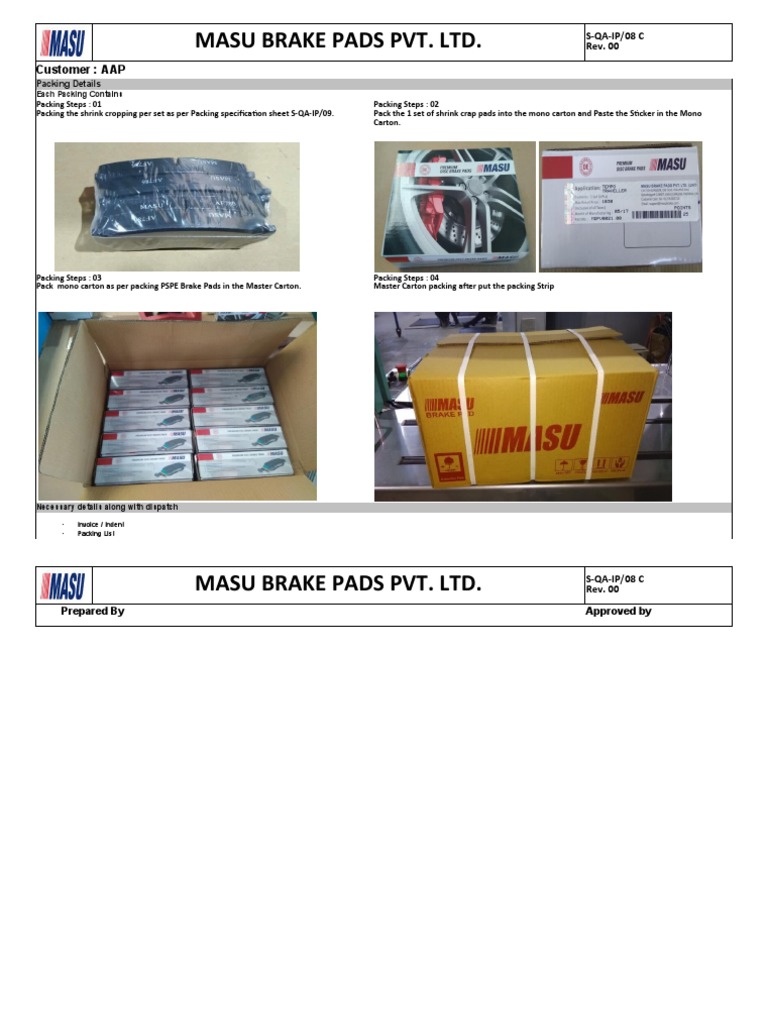 Packing Standard Masu AAP Part No - 25.09.18 | PDF