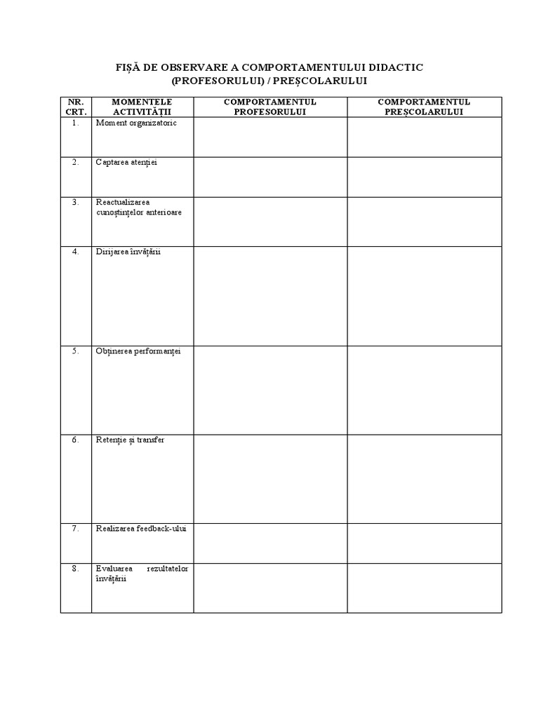 Fisa Observare Comportament Didactic | PDF